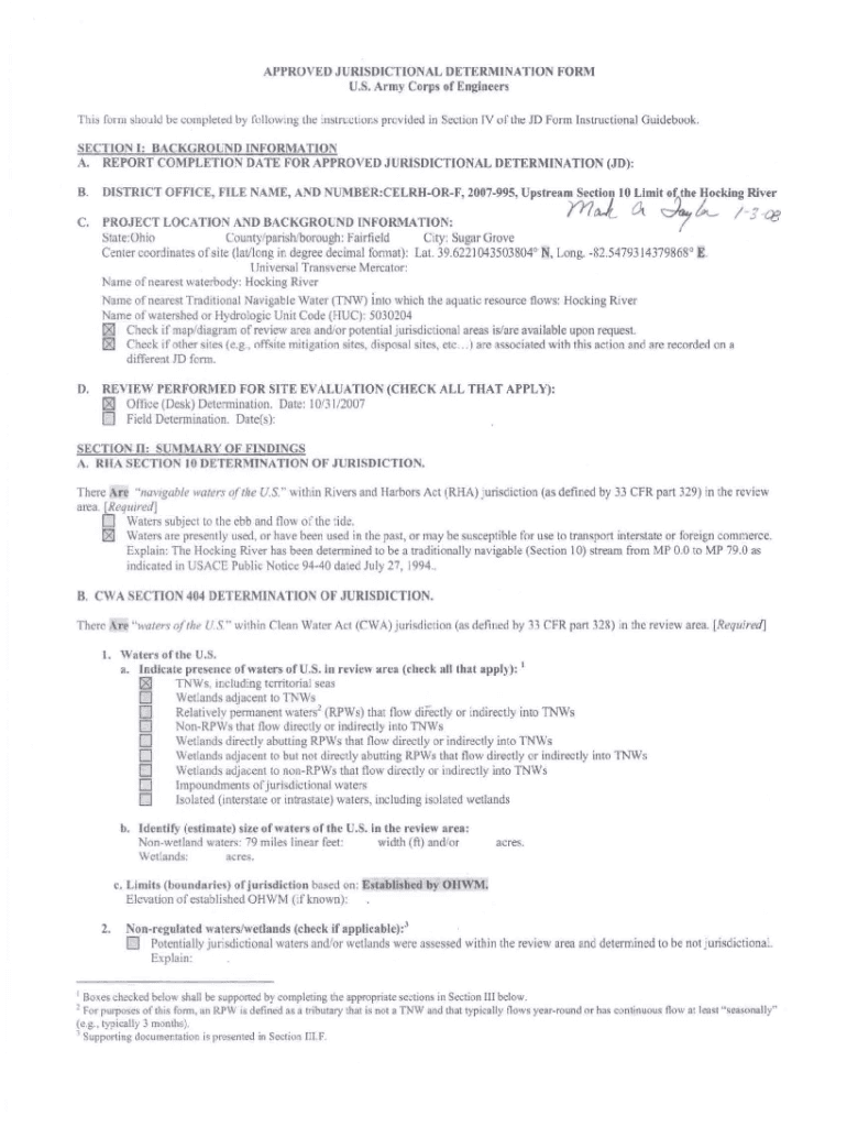 Fillable Online U.S. Army Corps of Engineers Jurisdictional Determination Fax Email Print ...