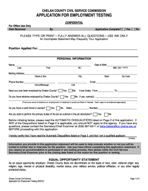 Fillable Online co chelan wa Entry Level Application - Chelan County ...