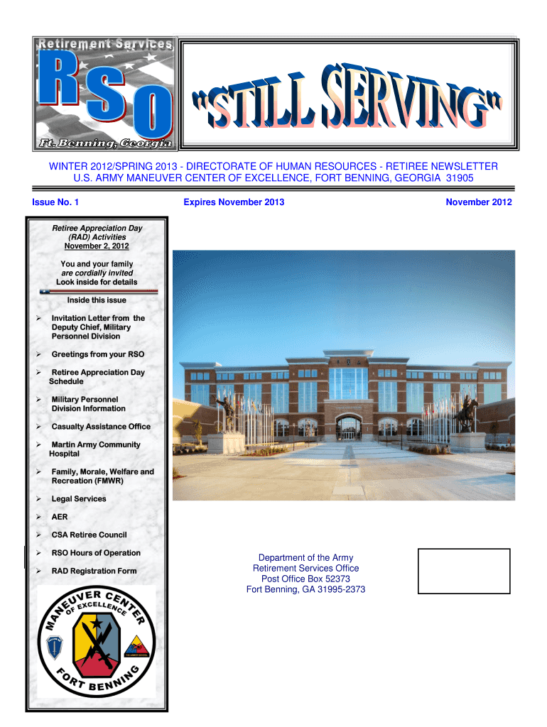 2012 Retiree Appreciation Newsletter - Fort Benning - U S Army: Fill ...