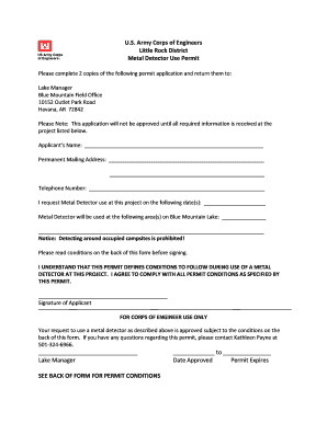 Fillable Online Metal Detecting Permit - Little Rock District - U.S ...