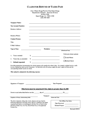 Fillable Online Claim for Refund of Taxes Paid form - City of Baton ...
