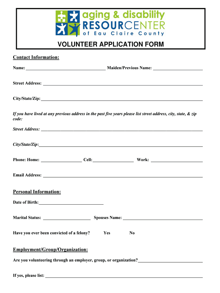 Fillable Online Volunteer Application Fax Email Print - pdfFiller