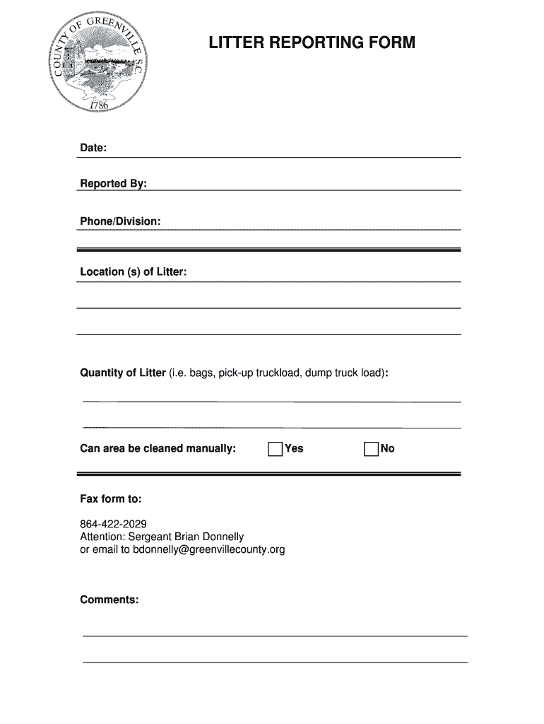 Fillable Online Litter Reporting Form Fax Email Print - pdfFiller