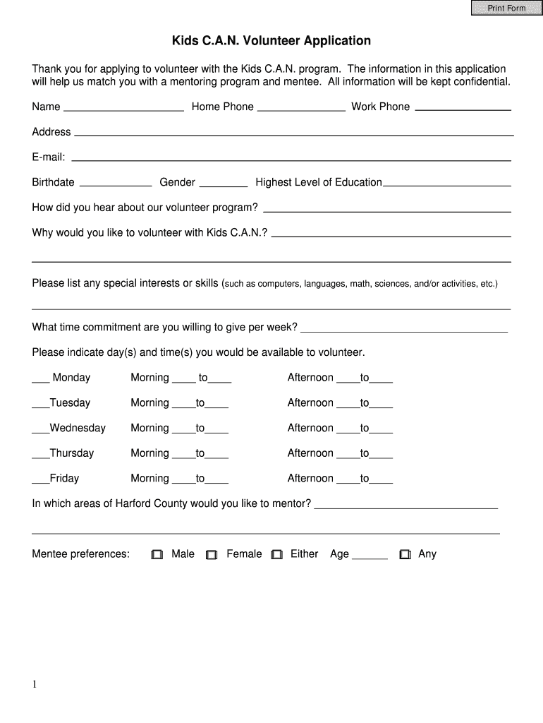 Kids C A N Volunteer Application - Harford County, Maryland: Fill out ...
