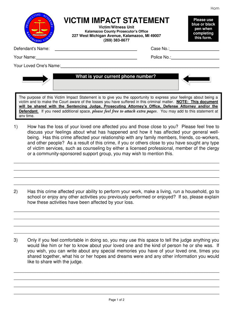 Fillable Online VICTIM IMPACT STATEMENT Fax Email Print - pdfFiller