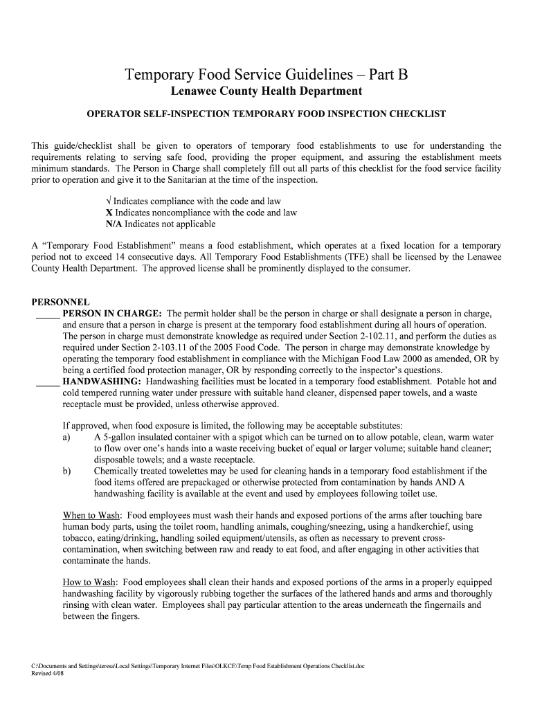 Temporary Food Service Guidelines Part B: Fill out & sign online | DocHub