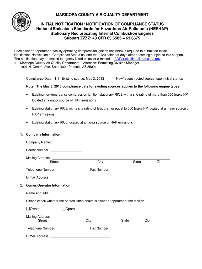 INITIAL NOTIFICATION NOTIFICATION OF COMPLIANCE STATUS - maricopa: Fill ...