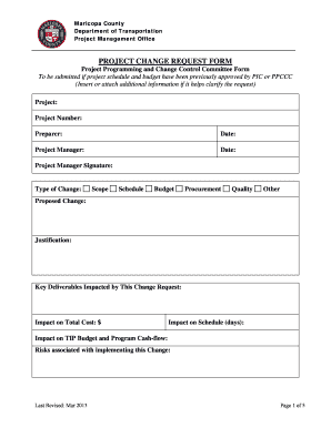 Fillable Online mcdot maricopa Appendix E Project Change Request Form ...