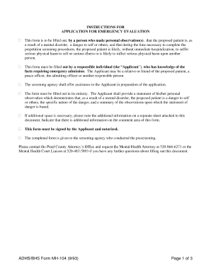 Adhs Bhs Form Mh 104 - Fill Online, Printable, Fillable, Blank | pdfFiller