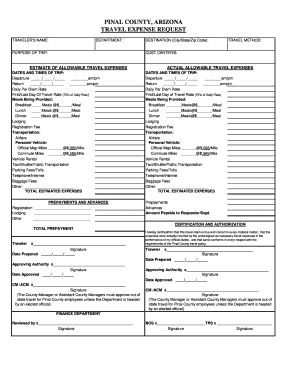 Fillable Online pinalcountyaz Travel Expense Request Form 2013 - Pinal ...