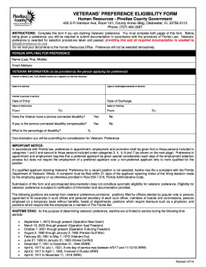 Fillable Online pinellascounty VETERANS' PREFERENCE FORM - Pinellas County - pinellascounty Fax ...