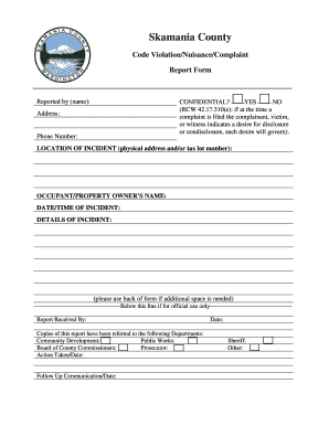 Fillable Online skamaniacounty Nuisance Complaint Form - Skamania ...