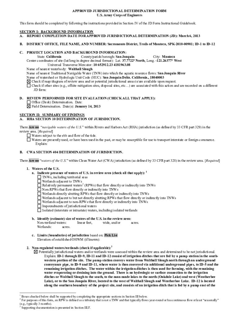 Fillable Online U.S. Army Corps of Engineers Approved Jurisdictional Determination Fax Email ...