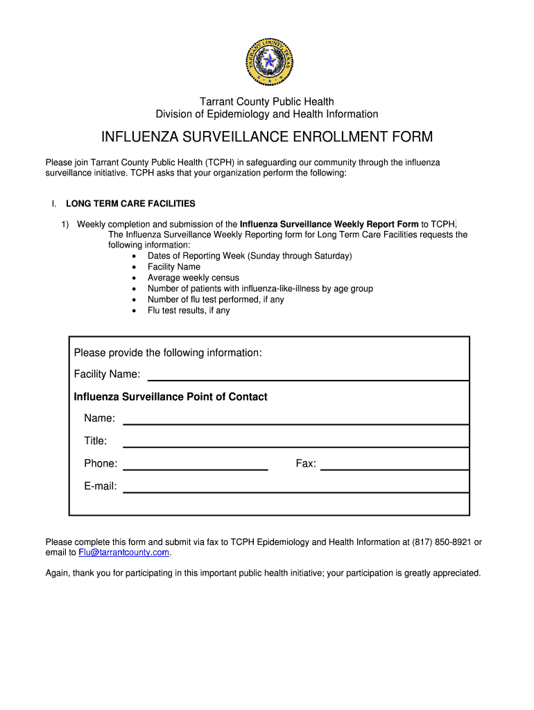Fillable Online Influenza Surveillance Enrollment Fax Email Print ...