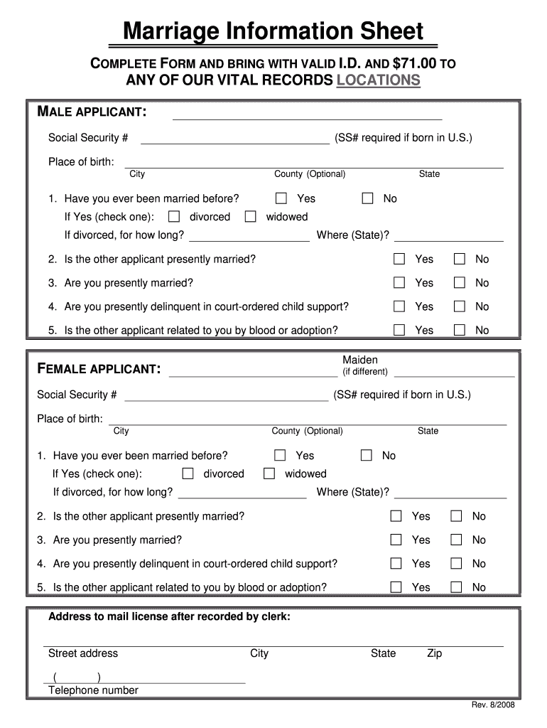 Fillable Online Marriage Information Sheet Fax Email Print - pdfFiller