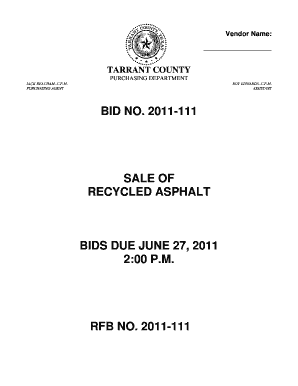 Bid No. 2011-111 Sale Of Recycled Asphalt Bids Due ... - Tarrant County ...