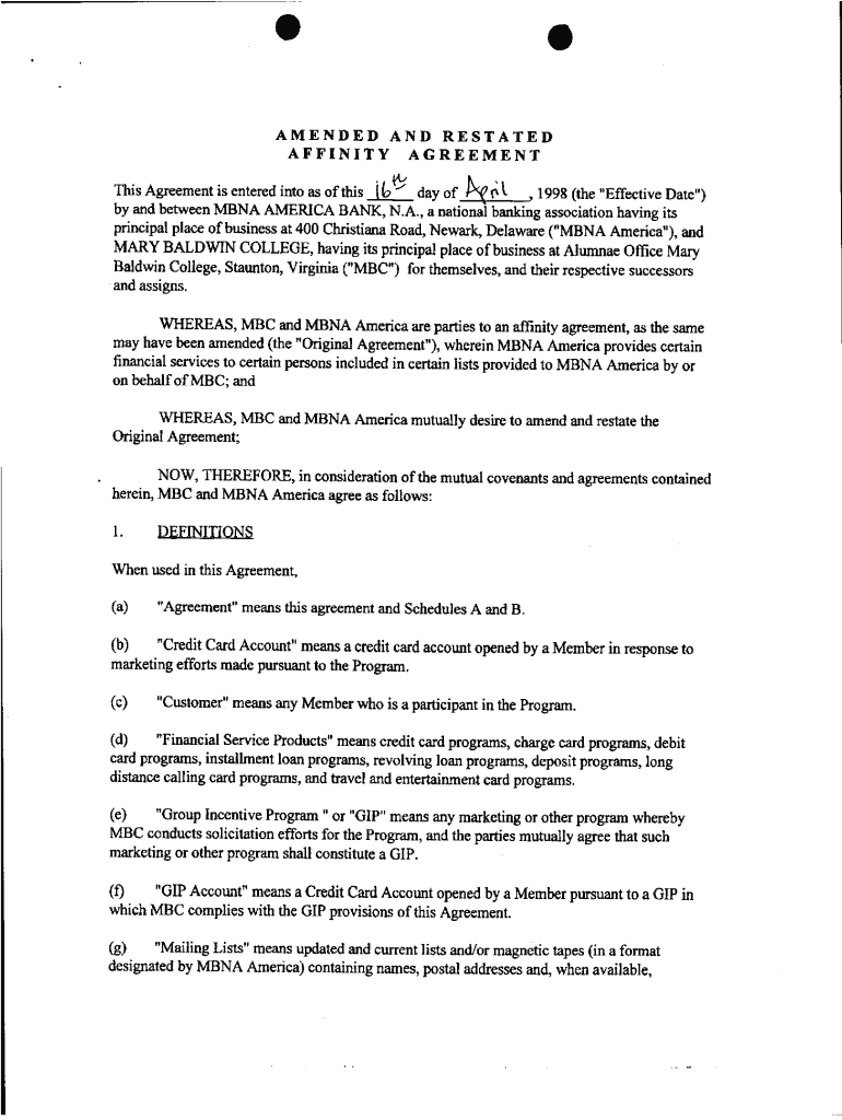 Fillable Online Amended and Restated Affinity Agreement Fax Email Print - pdfFiller