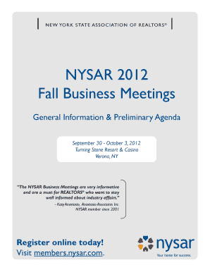 Fillable Online NYSAR 2012 Fall Business Meetings - The New York State ...