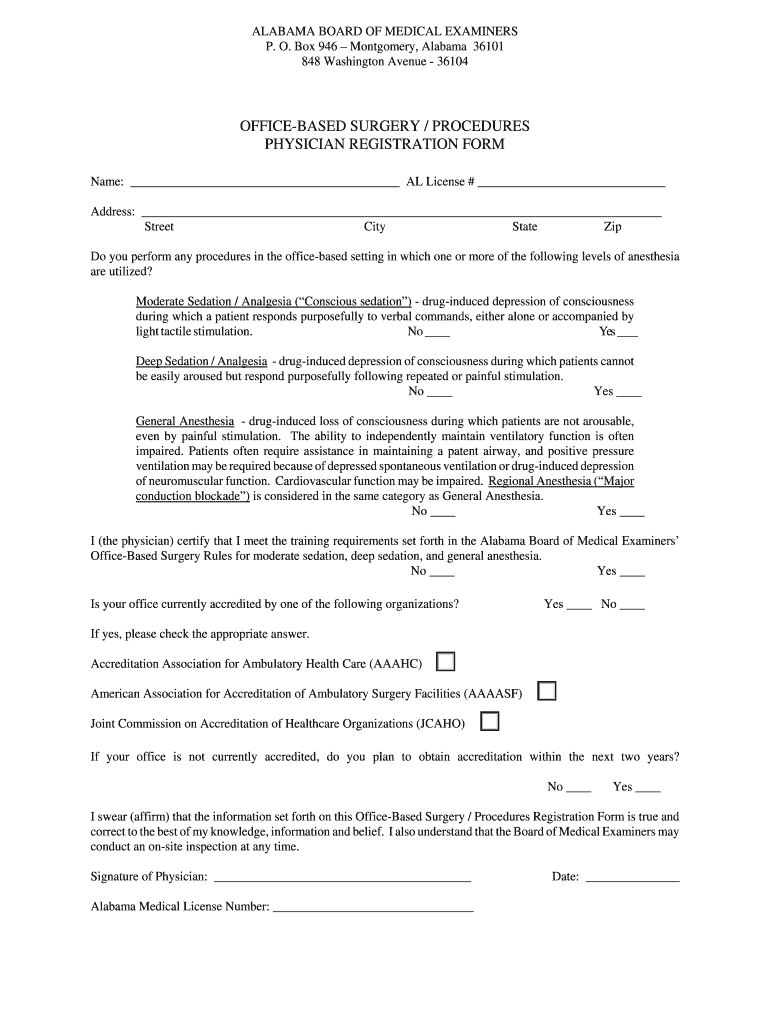 Fillable Online Physician Registration Form for Office-Based Surgery ...