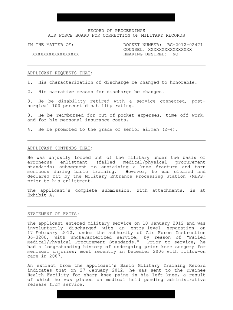 RECORD OF PROCEEDINGS AIR FORCE BOARD FOR CORRECTION OF MILITARY ...