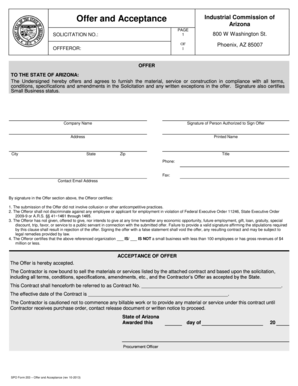 Fillable Online ica state az Offer and Acceptance - Industrial ...
