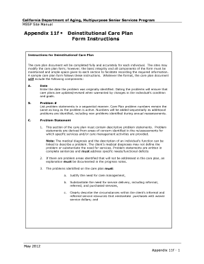 Fillable Online aging ca Deinstitutional Care Plan Form Instructions ...