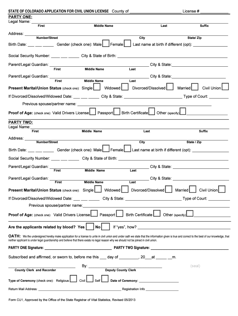 Fillable Online denvergov Civil Union License Application - City and ...