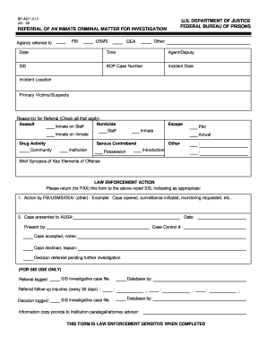 Fillable Online bop Form BP-A671.013, Referral of an Inmate Criminal ...