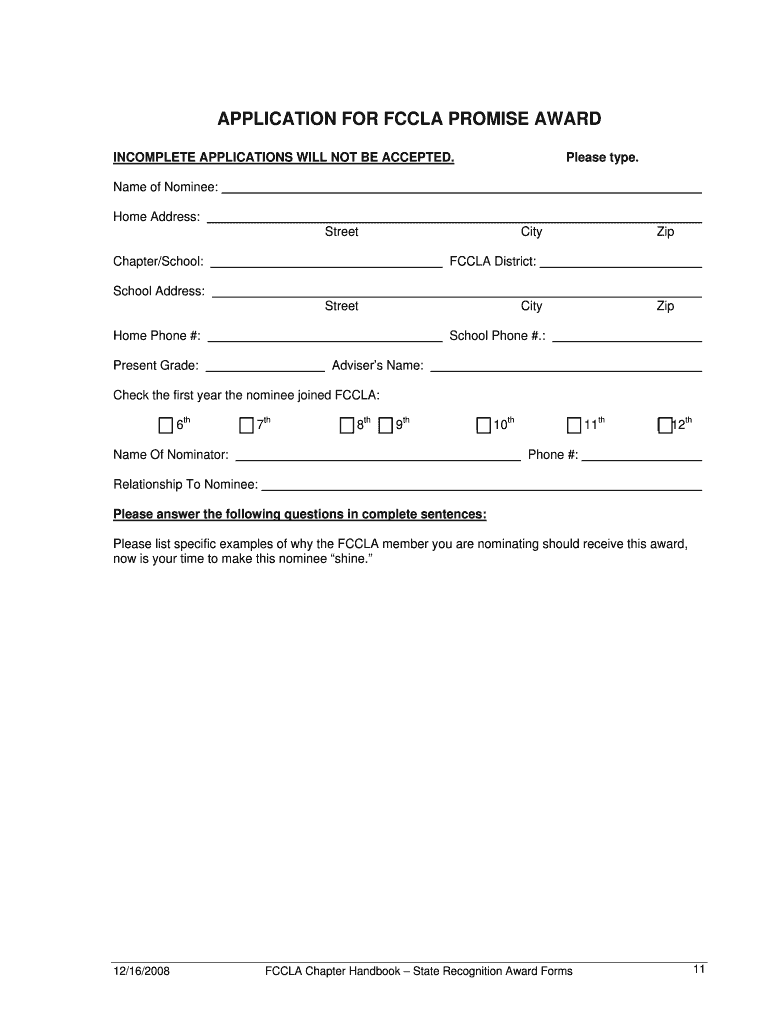FCCLA PROMISE AWARD: Fill out & sign online | DocHub