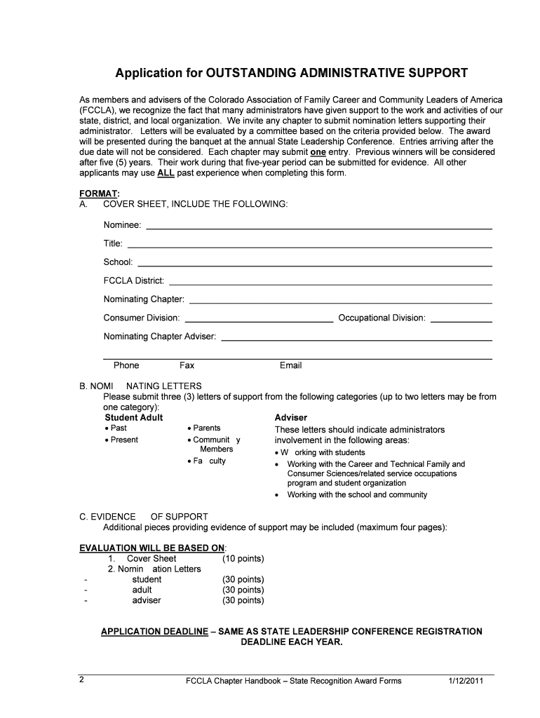 Fillable Online Application for OUTSTANDING ADMINISTRATIVE SUPPORT Fax Email Print - pdfFiller