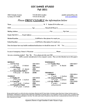 Fillable Online ojc OJC DANCE PROGRAM - Otero Junior College - ojc Fax ...