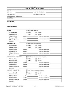 Fillable Online EXHIBIT B FORM OF UTILITY WORK ORDER - RTD Fax Email ...