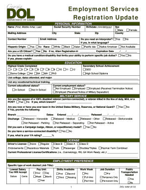 Fillable Online dol state ga Employment Services Registration Update ...