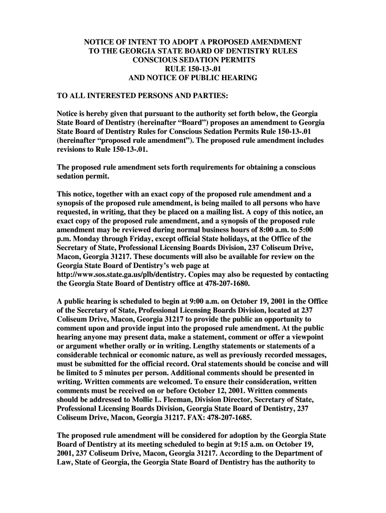 Notice of intent to adopt a proposed amendment to the georgia state ...