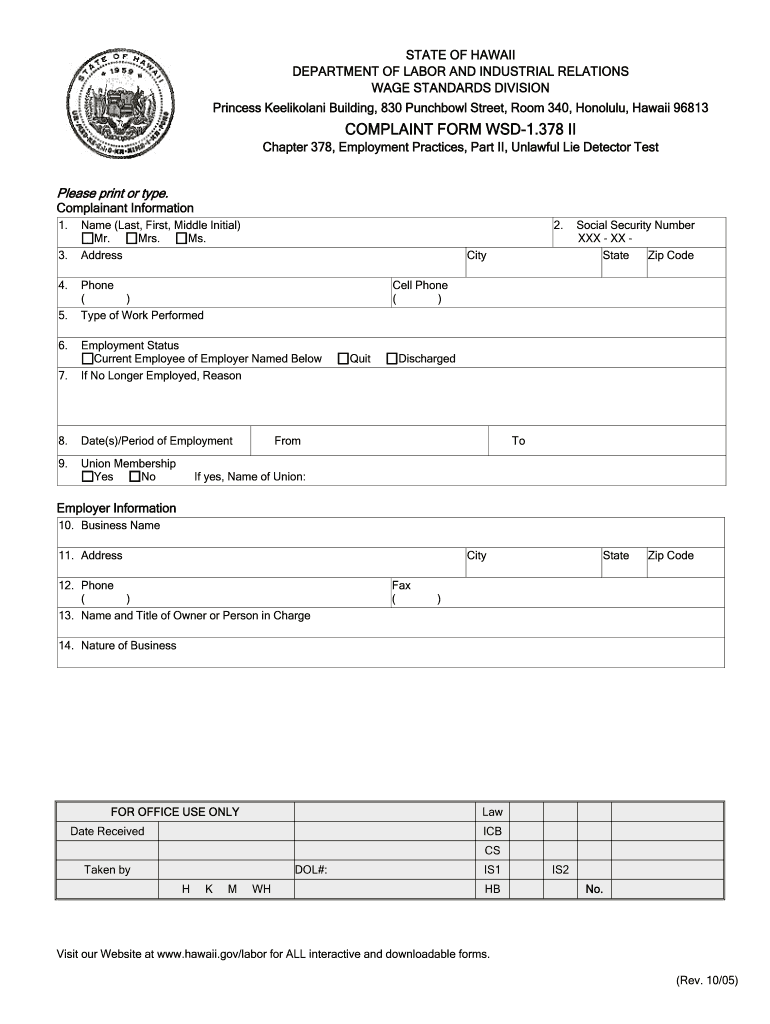 COMPLAINT FORM WSD-1 378 II: Fill out & sign online | DocHub