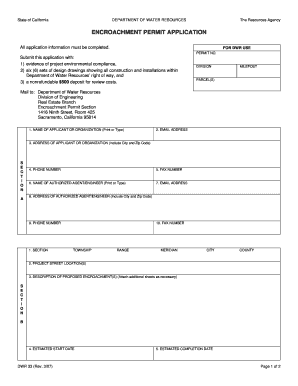 Fillable Online usbr State of California DEPARTMENT OF WATER RESOURCES The Resources Agency ...