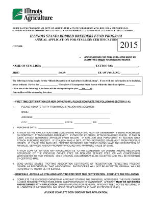 Fillable Online agr state il Application for Stallion Certification - Illinois Department of ...