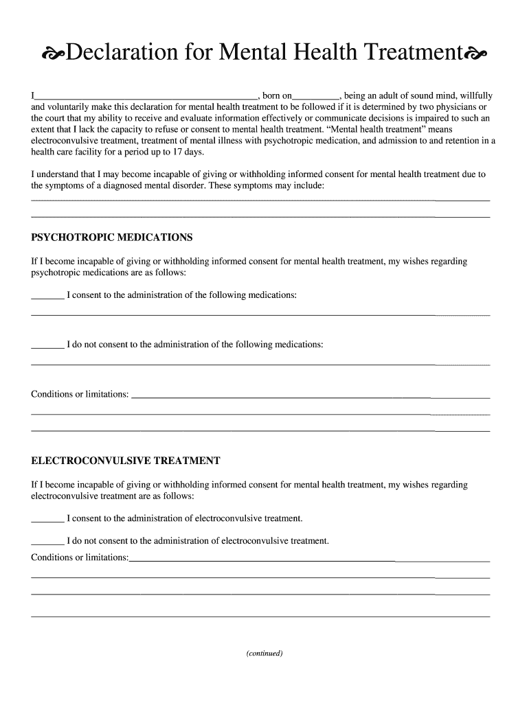 Fillable Online idph state il Declaration for Mental Health Treatment Form - idph state il Fax ...
