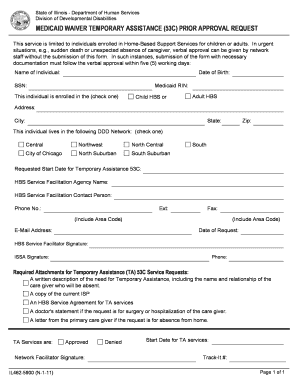 Fillable Online dhs state il Medicaid waiver temporary assistance (53c) prior approval request ...