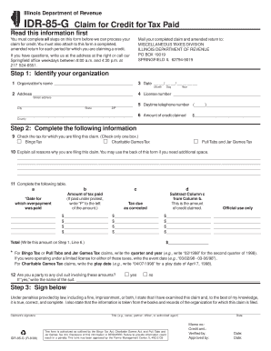 IDR-85-G - Illinois Department Of Revenue - Revenue State Il - Fill and ...