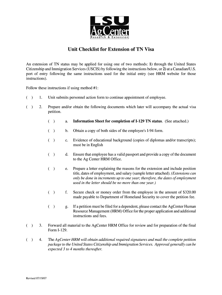 Unit Checklist for Extension of TN Visa: Fill out & sign online | DocHub