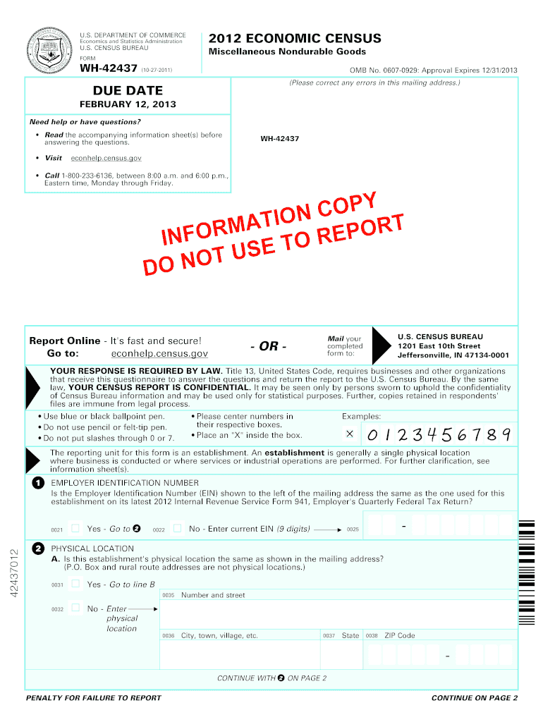 CENSUS BUREAU Miscellaneous Nondurable Goods FORM WH-42437 OMB No - bhs econ census: Fill out ...