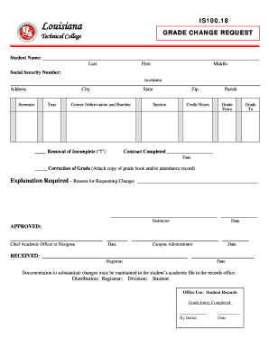 Fillable Online lctcs IS100.18 Grade Change Request - Louisiana ...