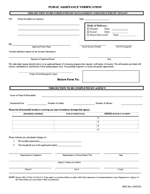 Fillable Online PUBLIC ASSISTANCE VERIFICATION Return Form To: Fax ...
