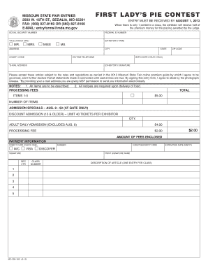 Fillable Online First Lady's Pie Contest Entry Blank - Missouri State ...