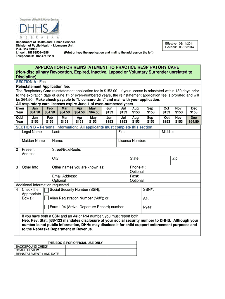 Fillable Online dhhs ne Reinstatement Application - Nebraska Health and ...