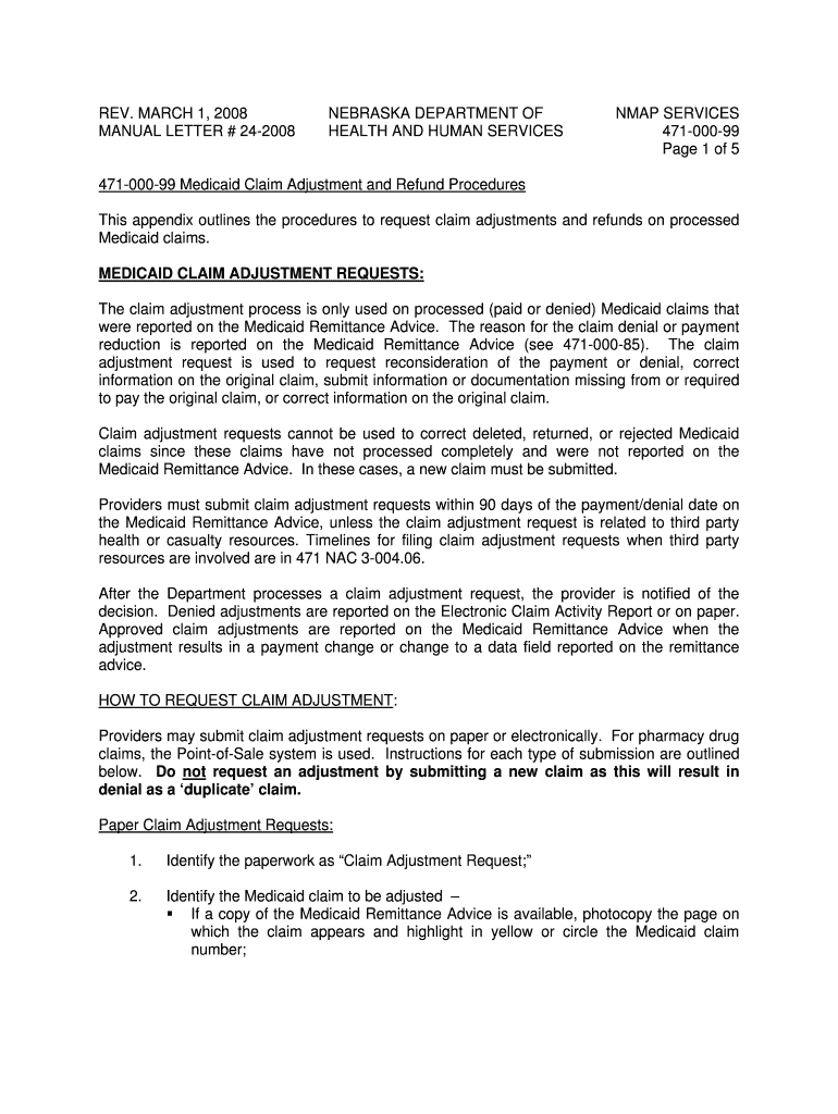 Fillable Online Medicaid Claim Adjustment and Refund Procedures Fax ...