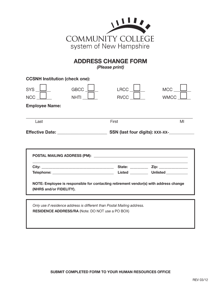 Fillable Online Address Change Form for CCSNH Employees Fax Email Print - pdfFiller