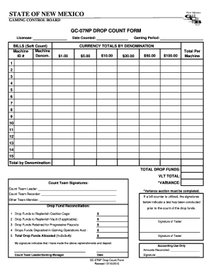 Fillable Online nmgcb Drop Count Form - New Mexico Gaming Control Board ...