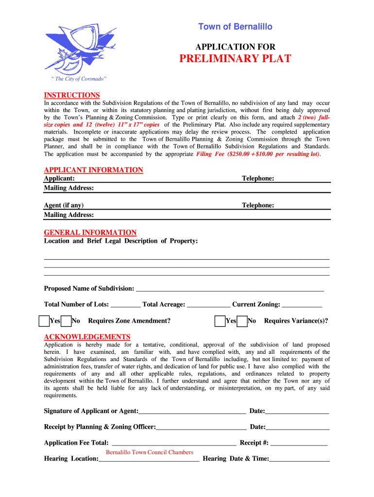 APPLICATION FOR PRELIMINARY PLAT: Fill out & sign online | DocHub